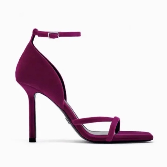 Shoes | Zara Velvet Purple Heel Sandals | Poshmark